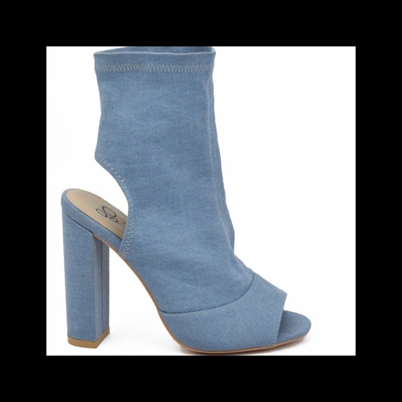 HailJax | Shoes | Peep Toe Denim Bootie | Poshmark
